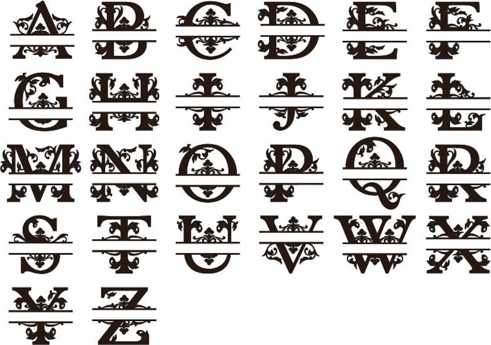 26 Font Split Monogram SVG Letters. 26 Latters Alphabet Laser - Etsy