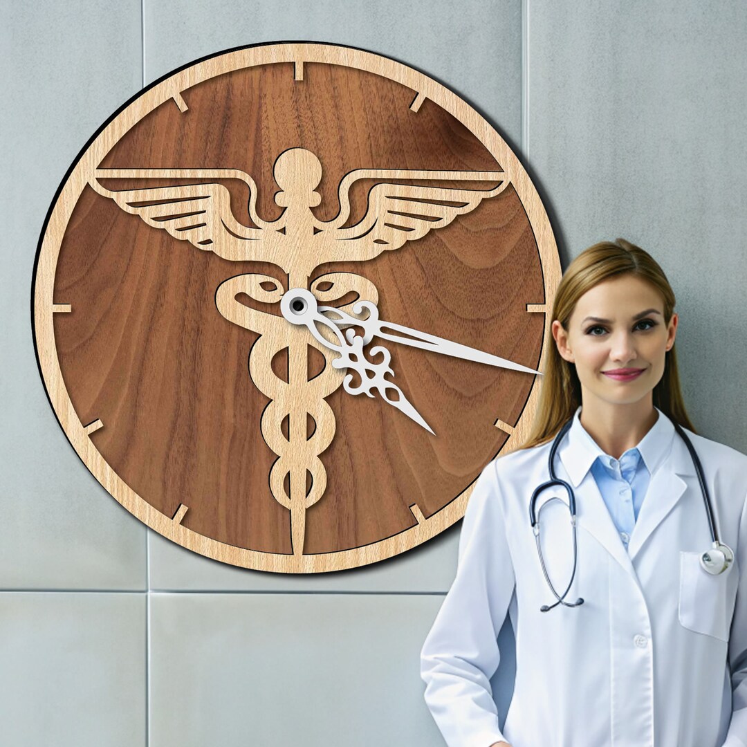 Caduceus, Medical Wall Clock Laser File. Doctor Wall Clock. Examination ...