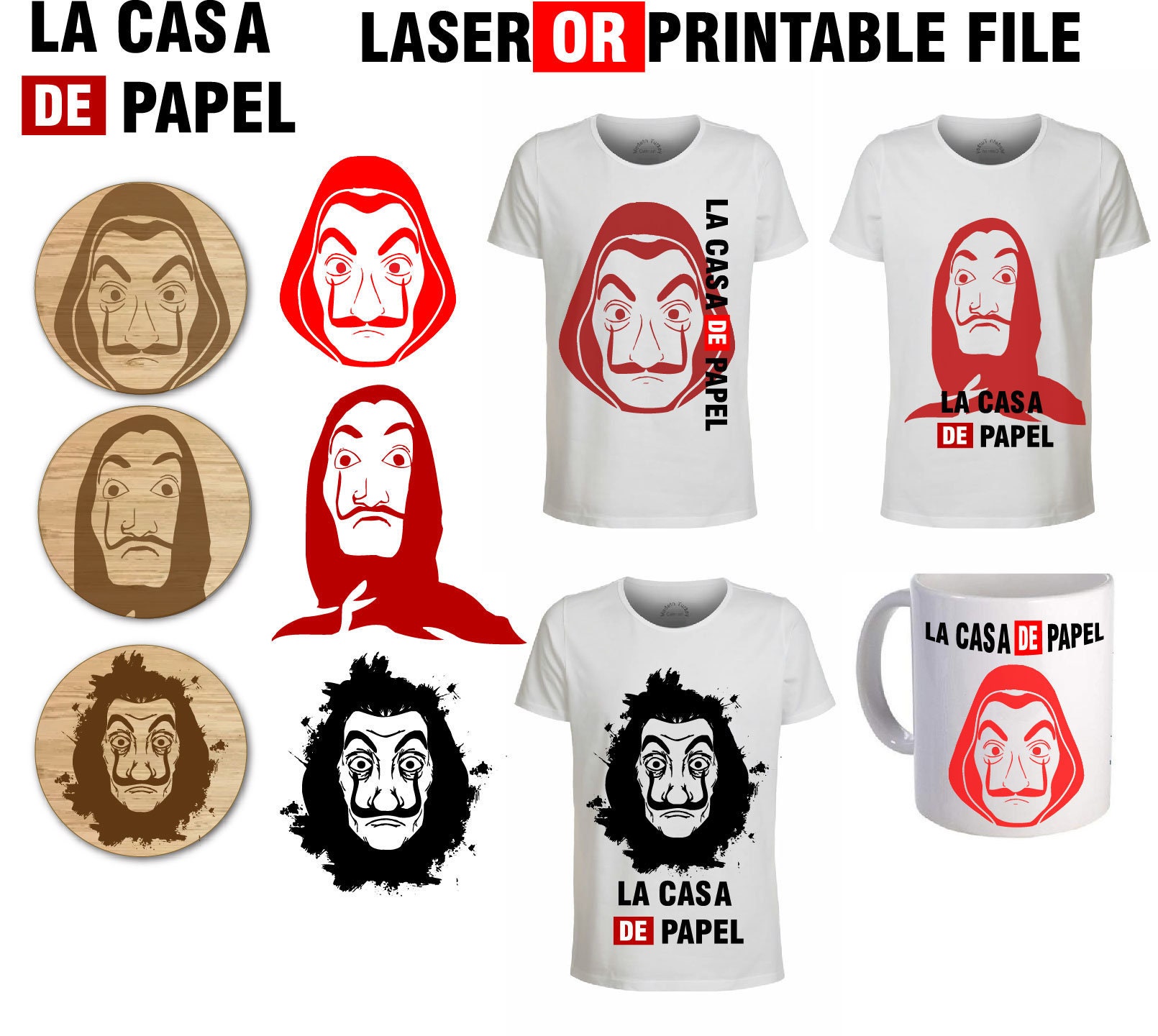 Salvador Dali Mask La Casa De Papel Vector File Laser or | Etsy India