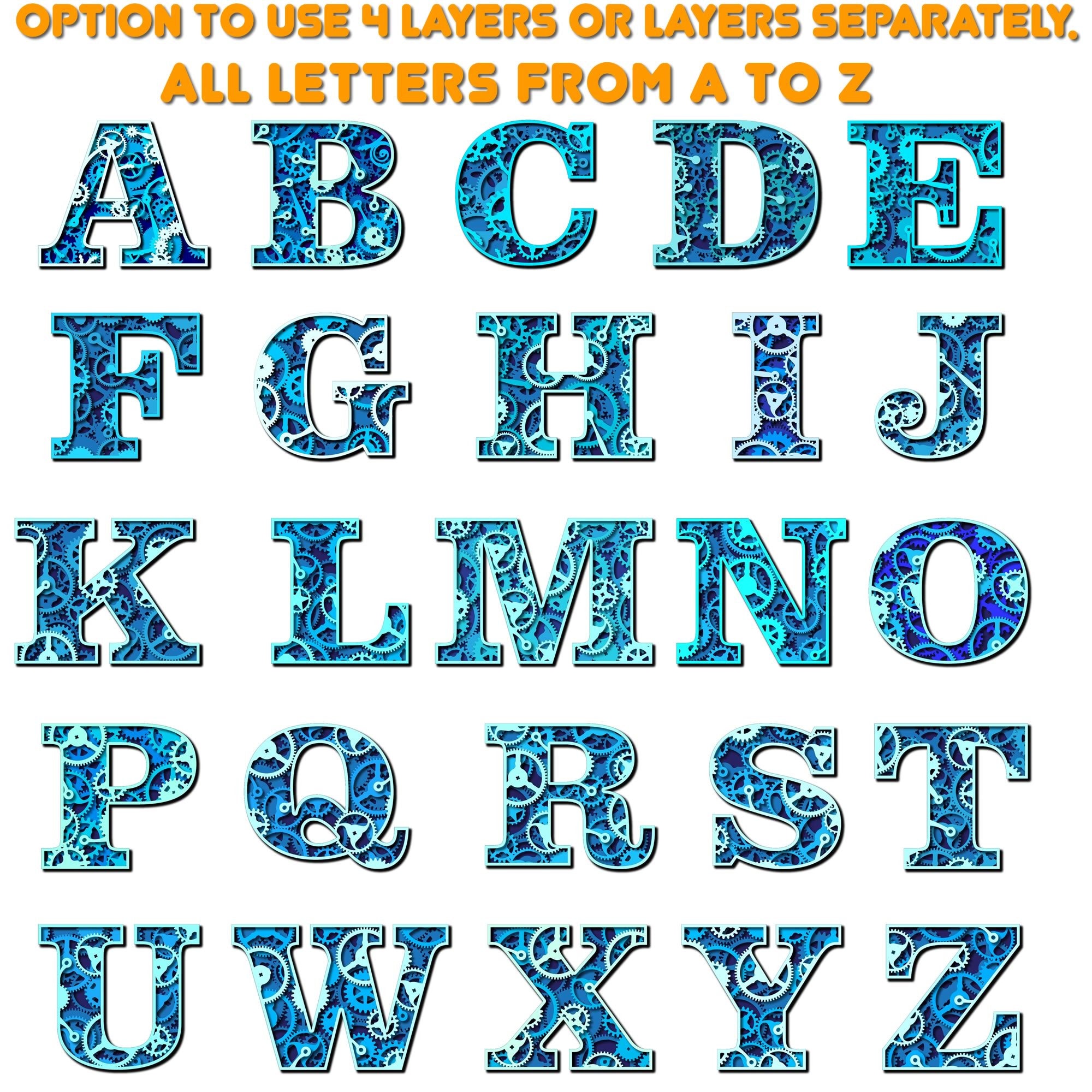 Gear Font Alphabet Set Laser Cut File. Gear Letters With Layer Options ...