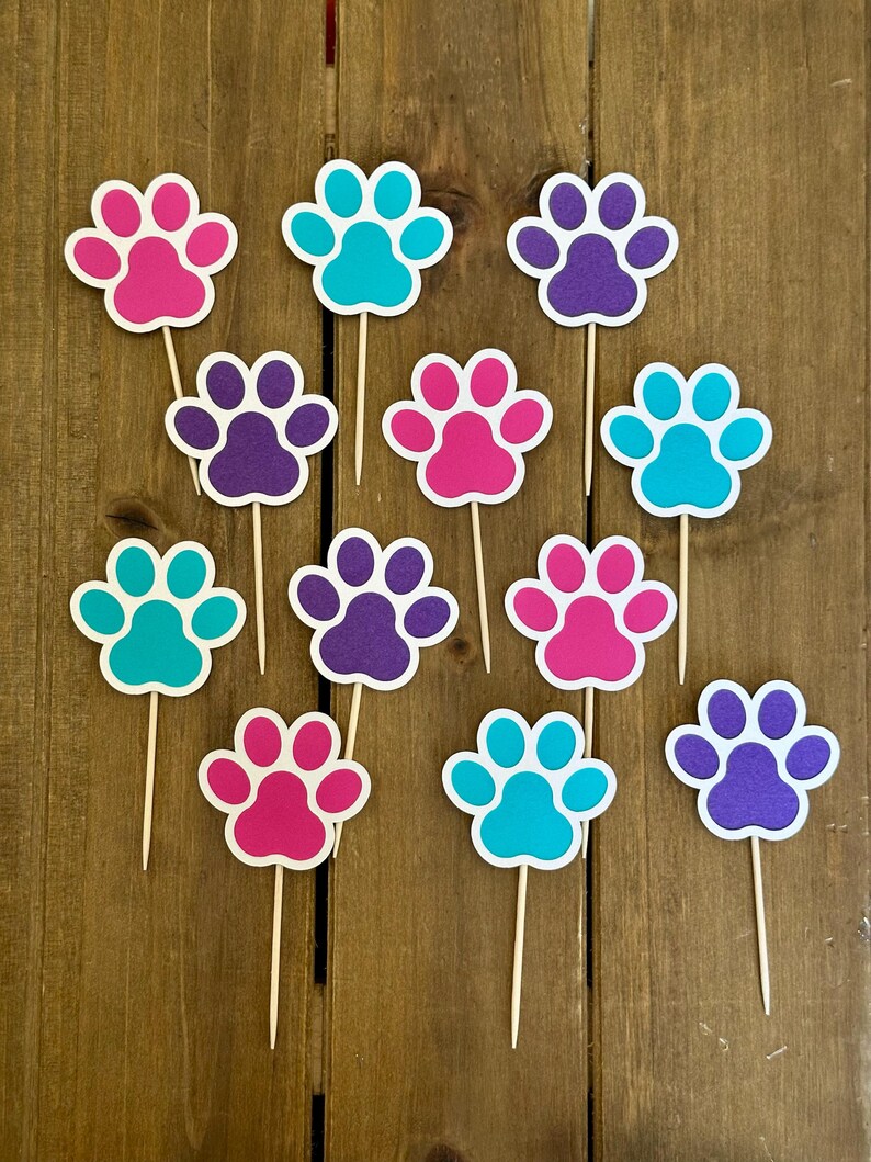 Paw Print Cupcake Toppers | Puppy Kitten Party Decorations - Etsy
