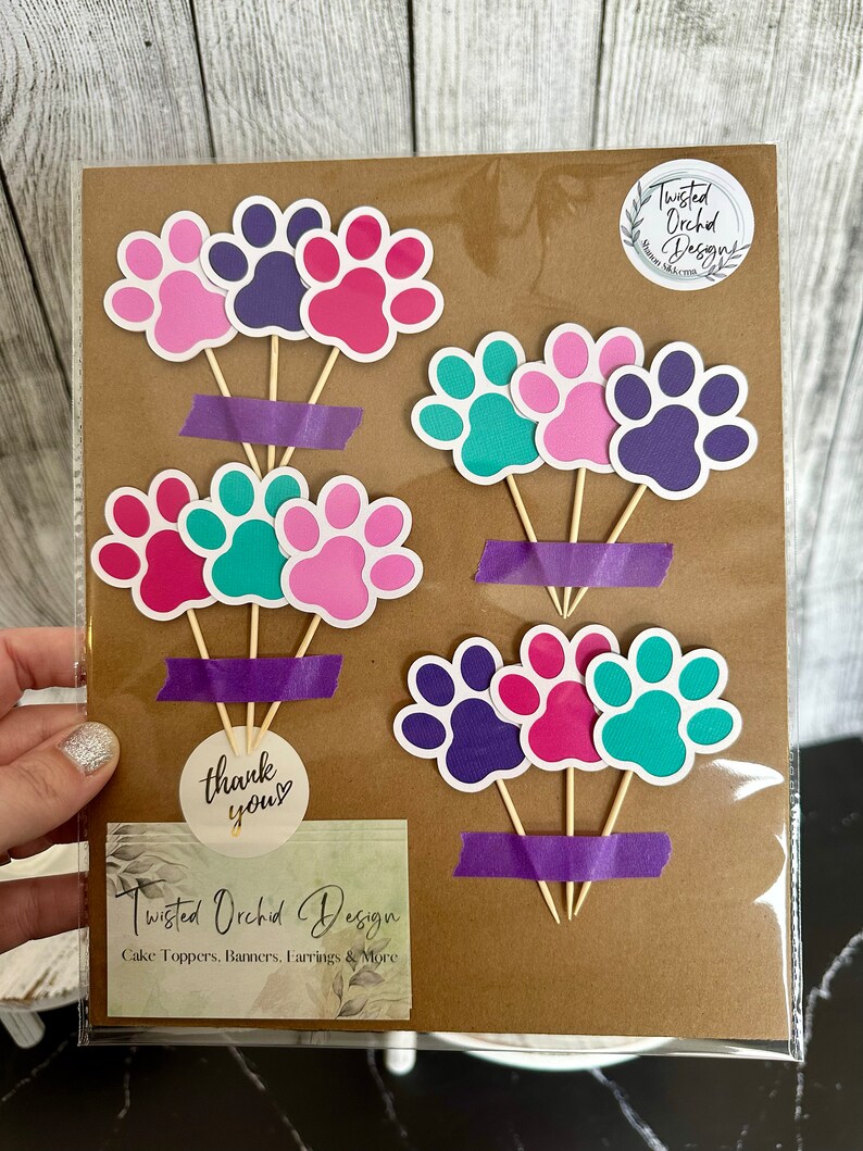 Paw Print Cupcake Toppers Paw Print Decoration Puppy Party Custom ...