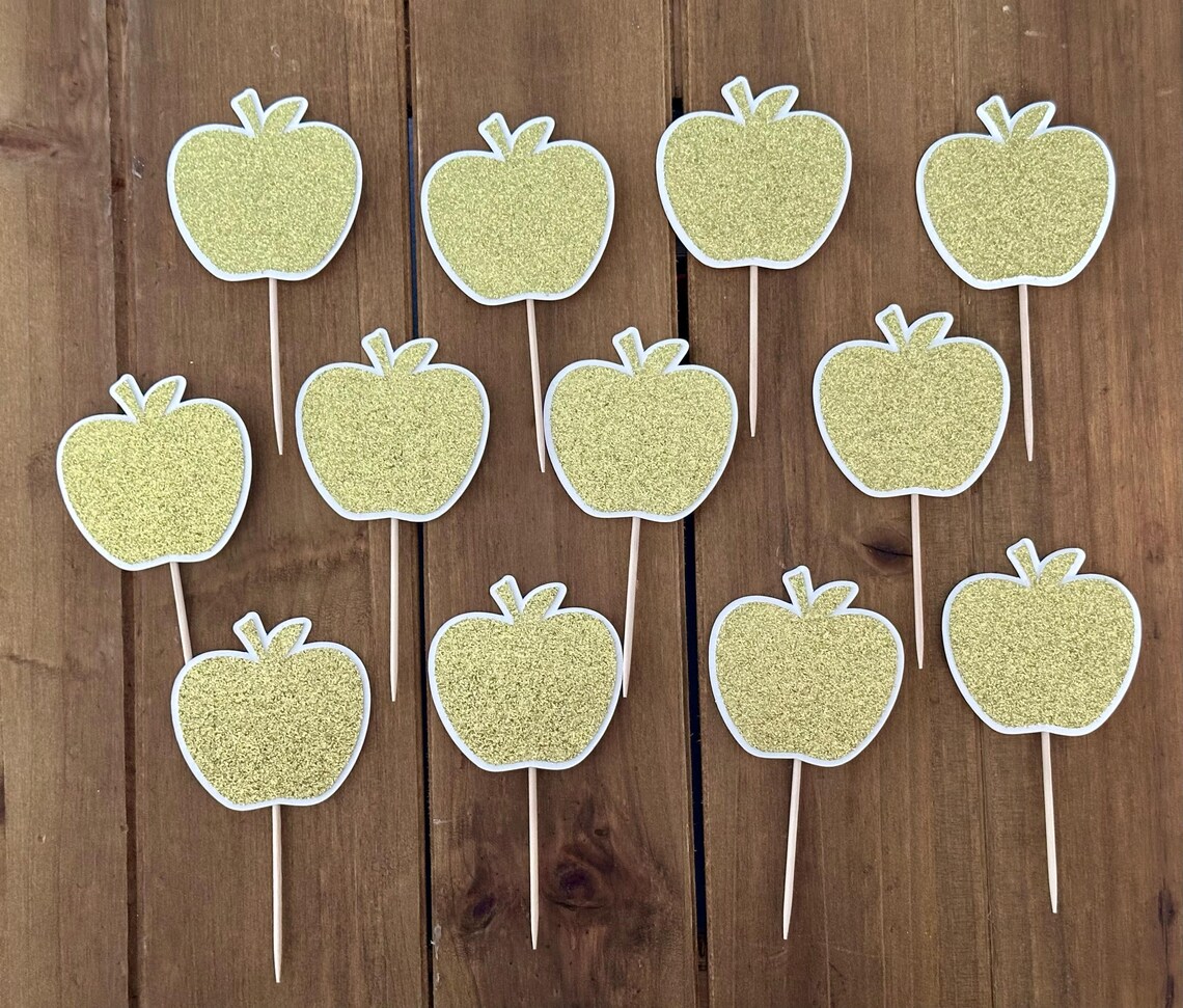 Glitter Apple Cupcake Toppers | Teacher Retirement Party - Etsy