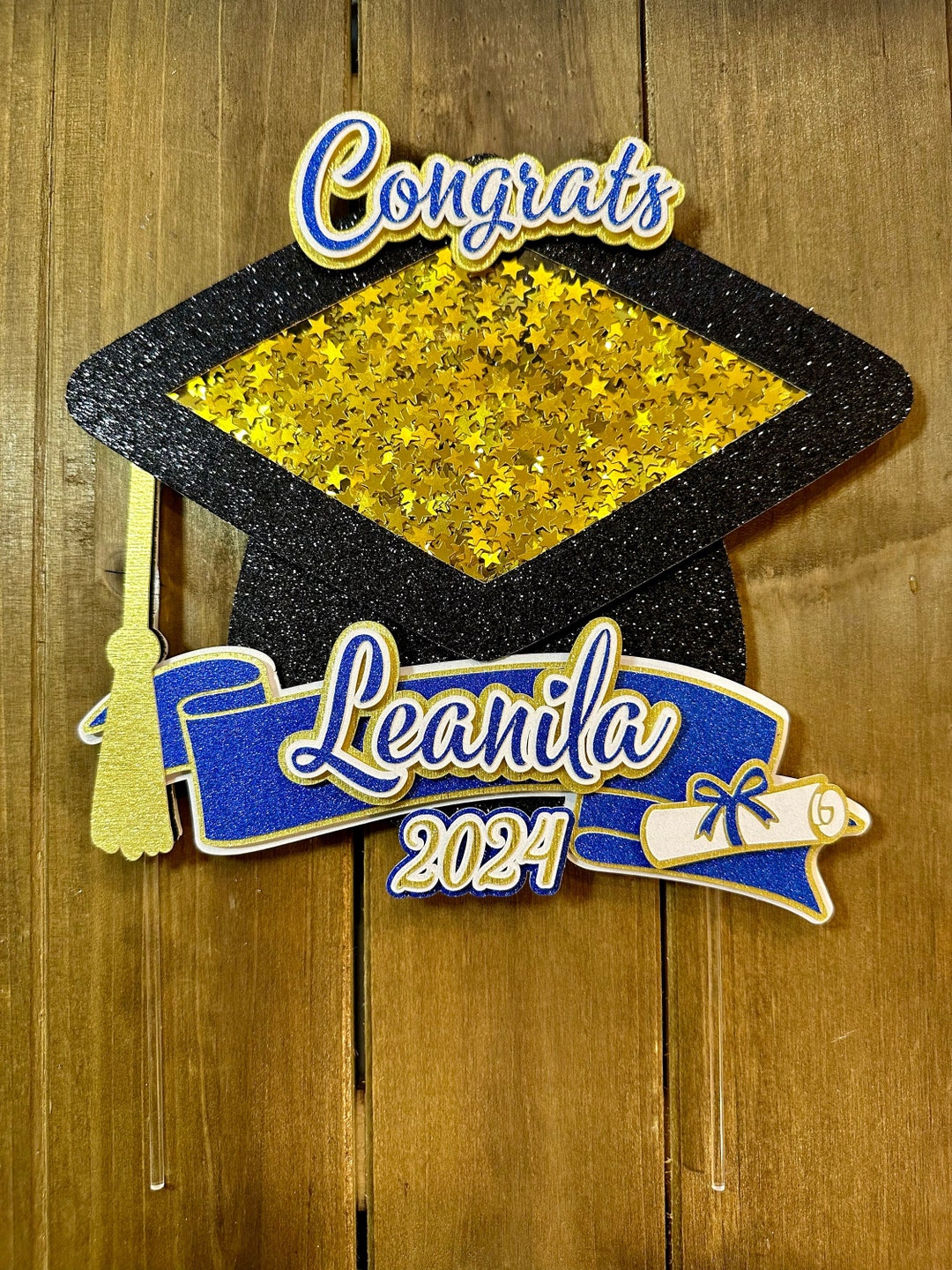 Personalized Graduation Cake Topper With Gold Star Confetti Shaker - Etsy