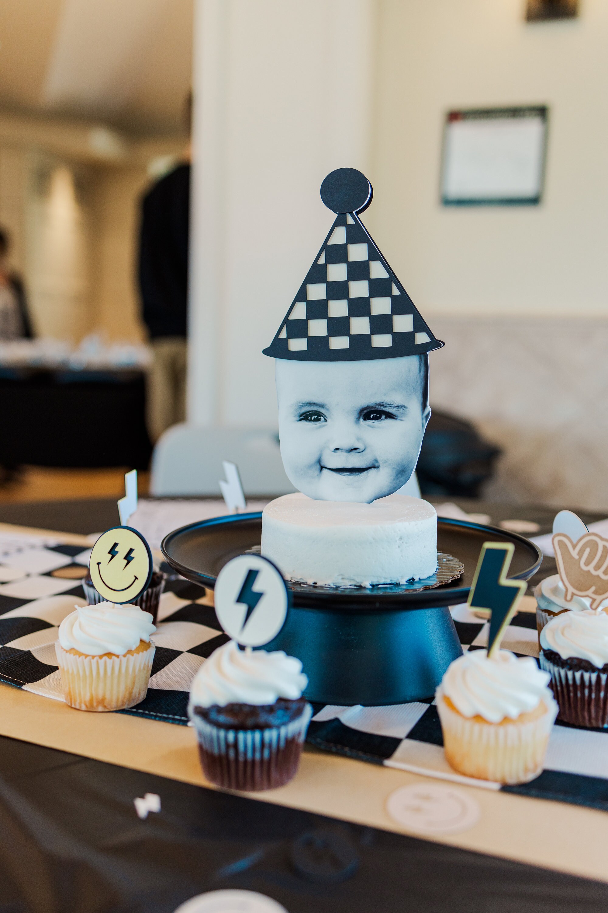 Checkered Hat Cake Topper | Personalized Photo Party Decorations | - Etsy