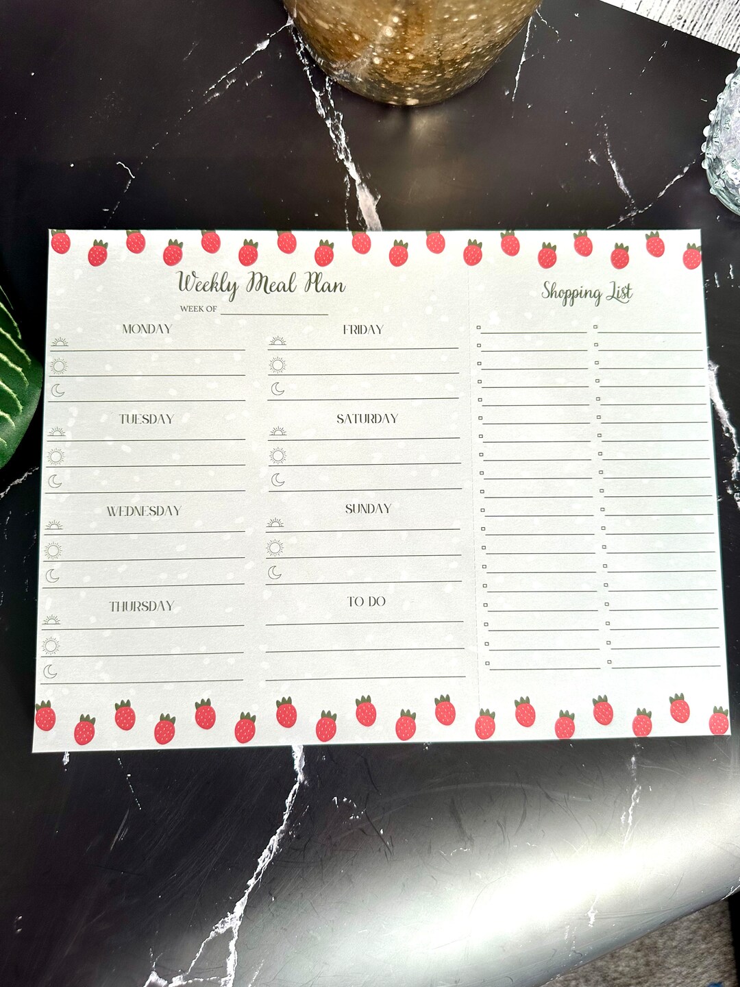 Strawberry Weekly Meal Planner | Tear-off Grocery List - Etsy