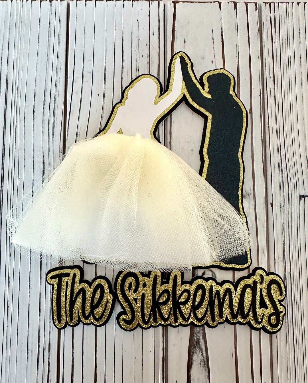 Personalized Glitter Wedding Cake Topper | Bride & Groom With Tulle ...