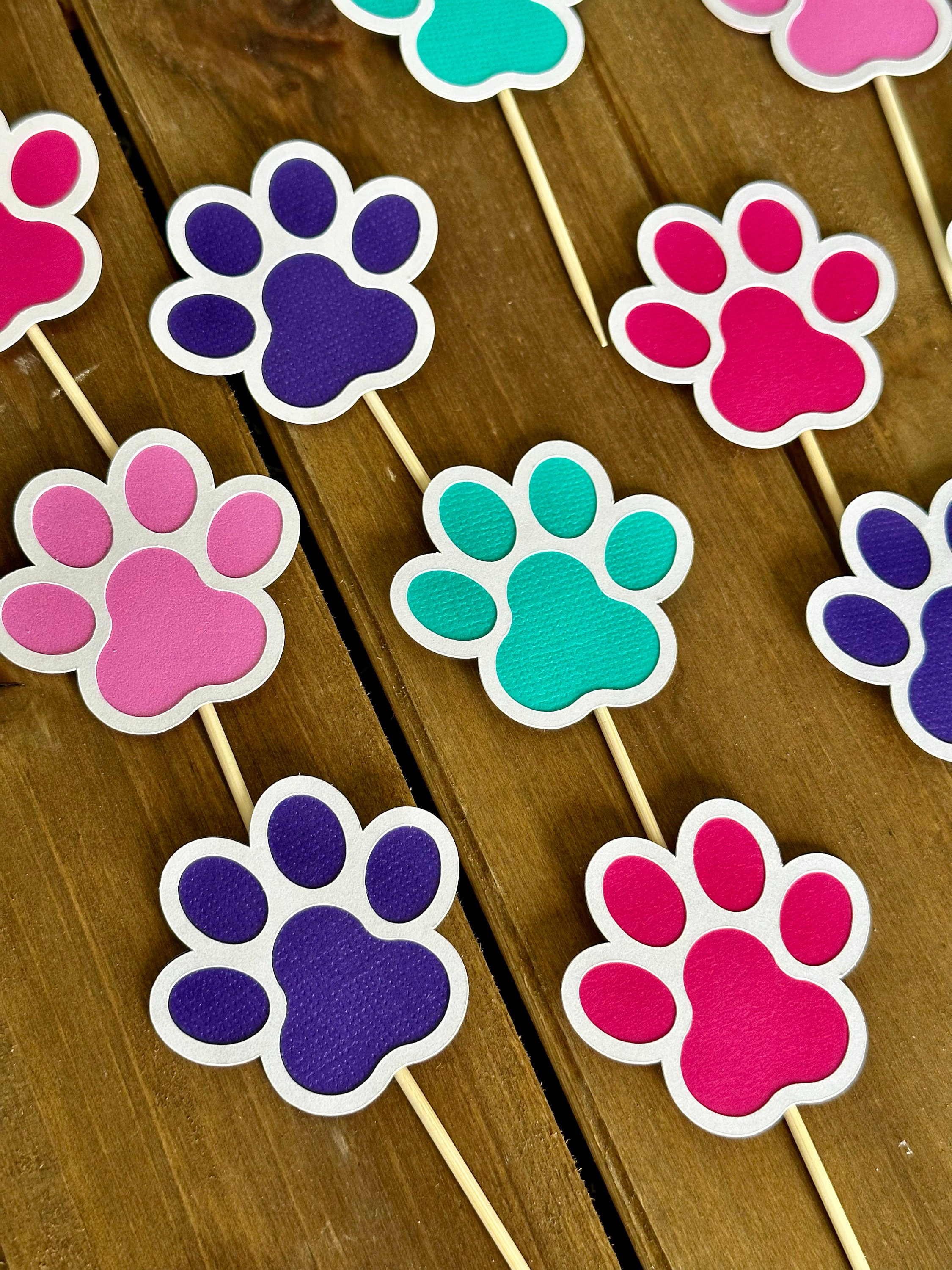 Paw Print Cupcake Toppers | Puppy Kitten Party Decorations - Etsy