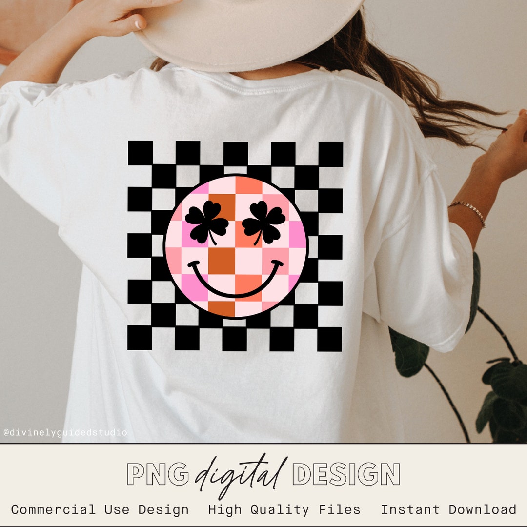 Checkered Clover Smiley Face | PNG Digital Designs | Instant Download ...