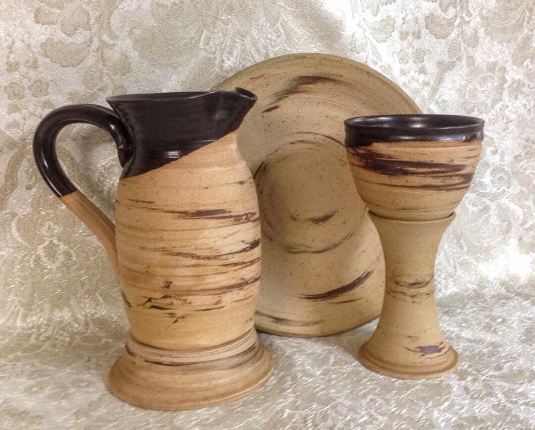 Stoneware Pottery Communion Set Eucharist Worship Chalice Flagon Paten ...