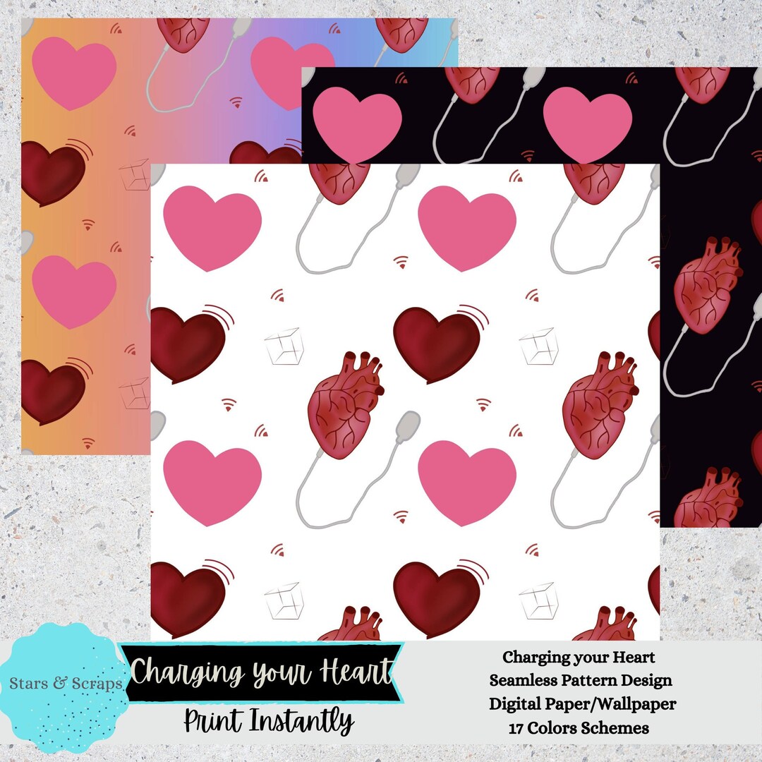 Heart Digital Scrapbook Paper Seamless Pattern Scrapbook Junk Journal ...