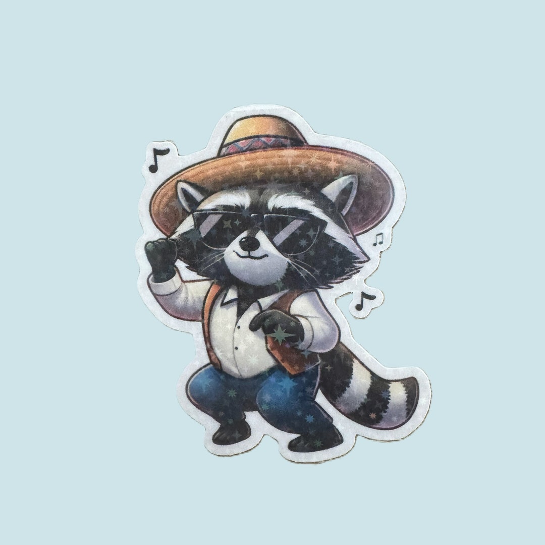 Funny Raccoon Stickers, Dancing Raccoon, DJ Raccoon, Snowboarder ...