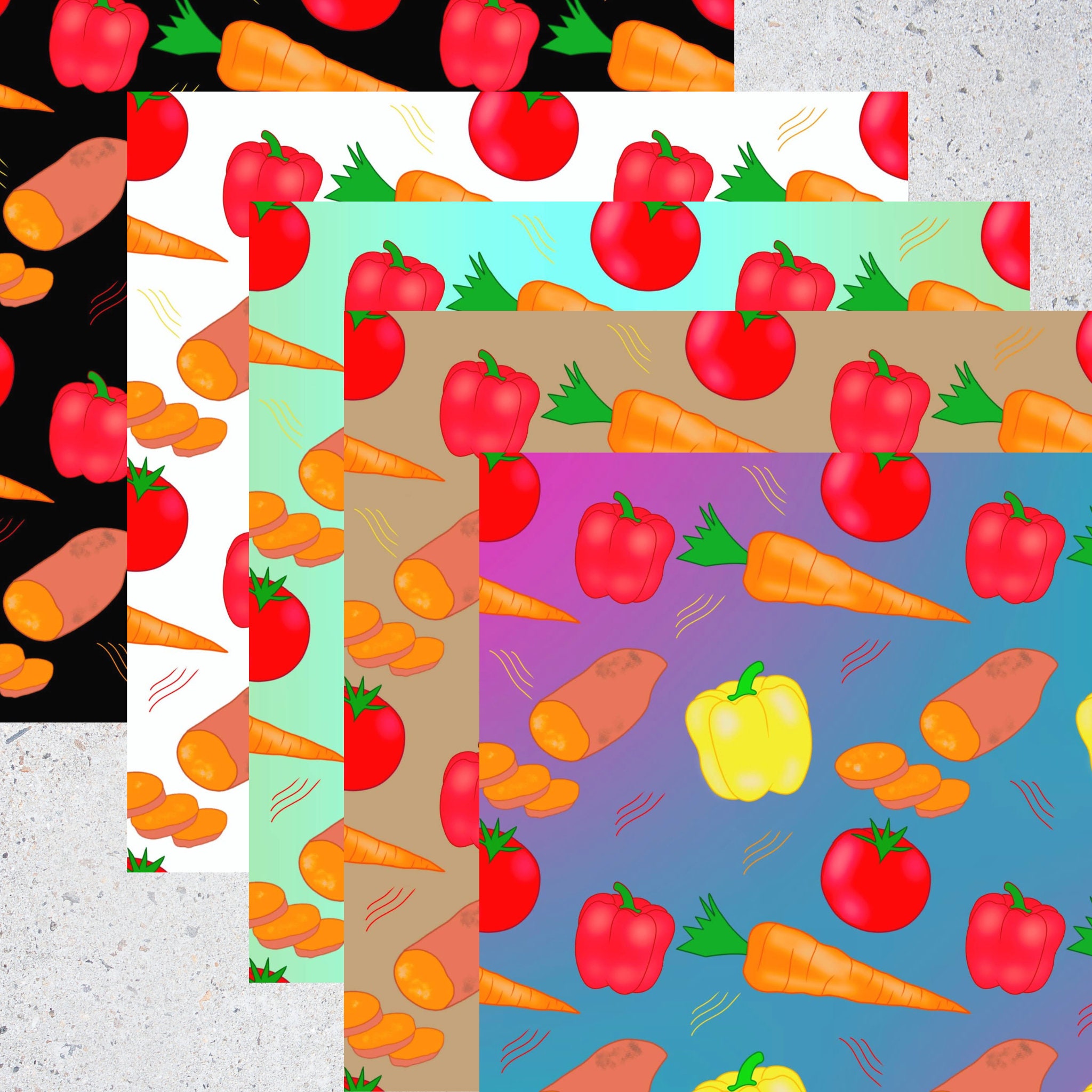 Health Digital Scrapbook Paper Vegetables Seamless Pattern Fitness Junk ...