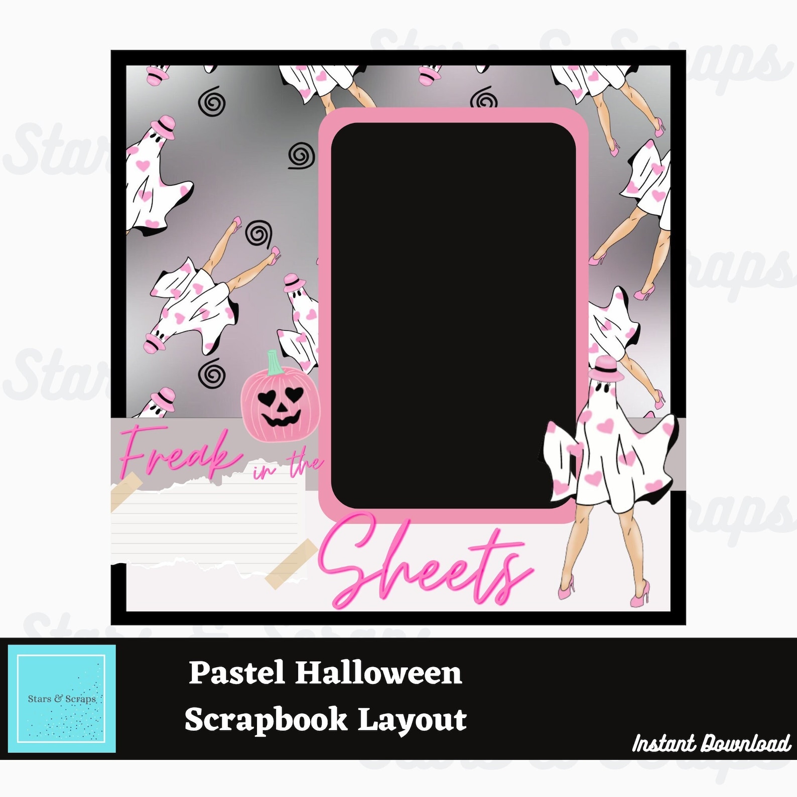 Pastel Halloween Scrapbook Layout Pinup Ghost Freak in the Sheets ...