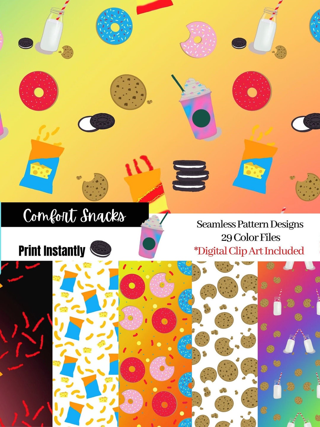 Snacks Seamless Pattern Digital Paper; Scrapbook Paper; Cricut; Digital ...