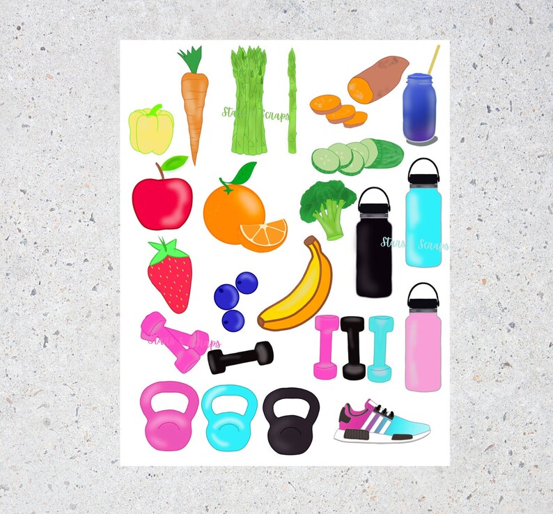 Health Digital Scrapbook Paper Vegetables Seamless Pattern Fitness Junk ...