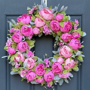 Valentines Day Wreath | Pink Peony and Lambs Ear Wreath for Front Door ...