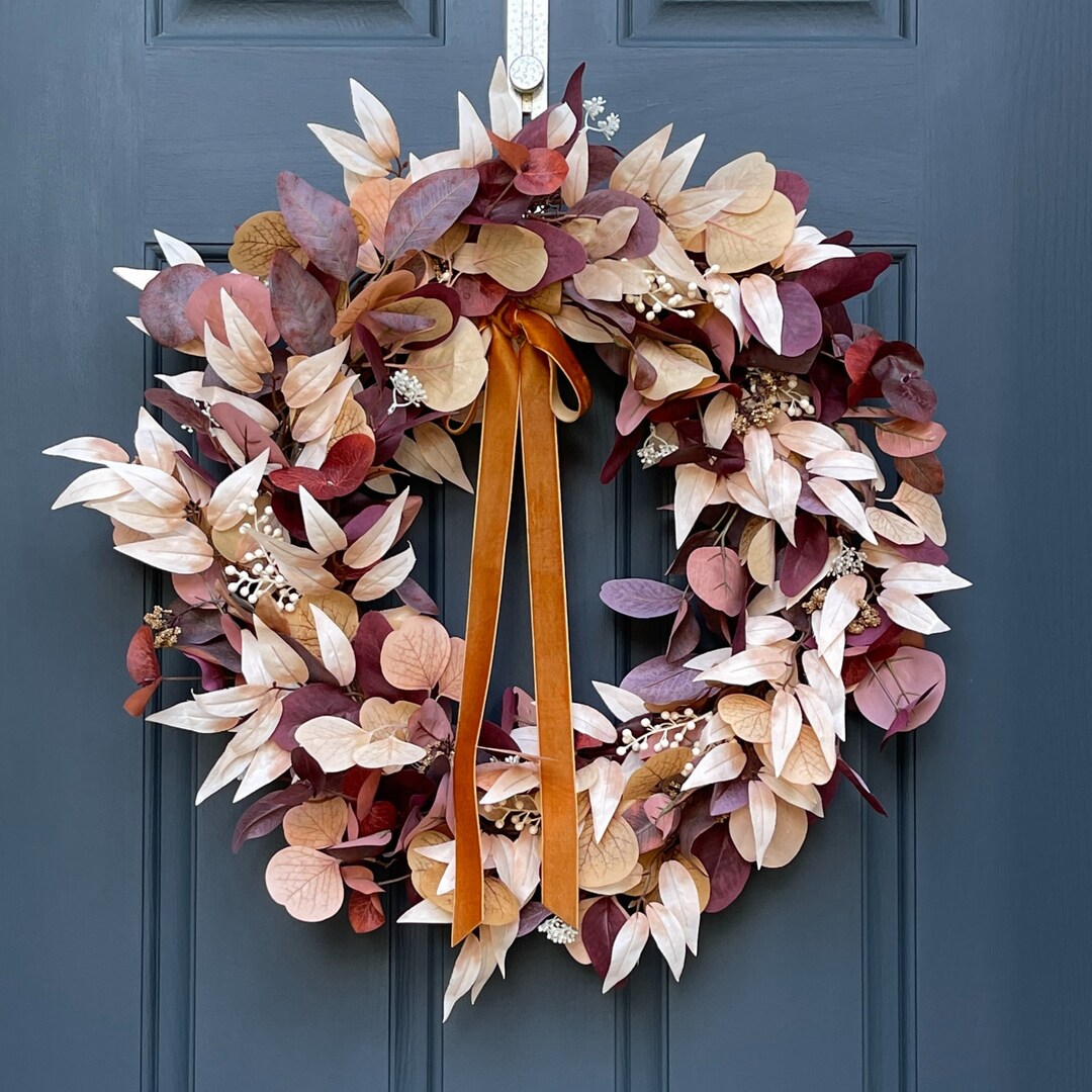 Cream and Rust Fall Wreath Eucalyptus and Berries Autumn Wreath Front ...