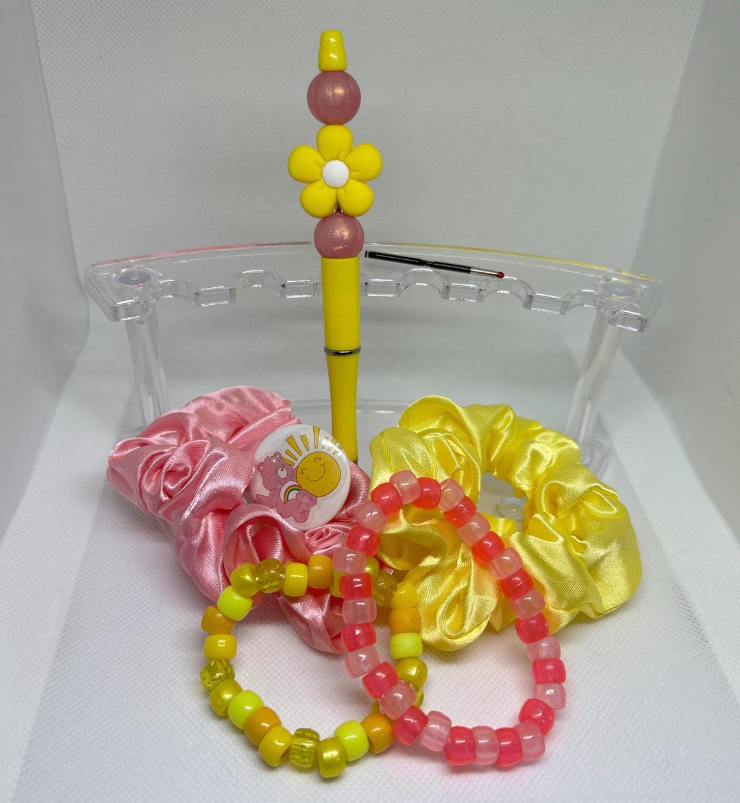 Yellow & Pink Girly Gift Bundle - Rose Gold Yellow Flower Beaded ...