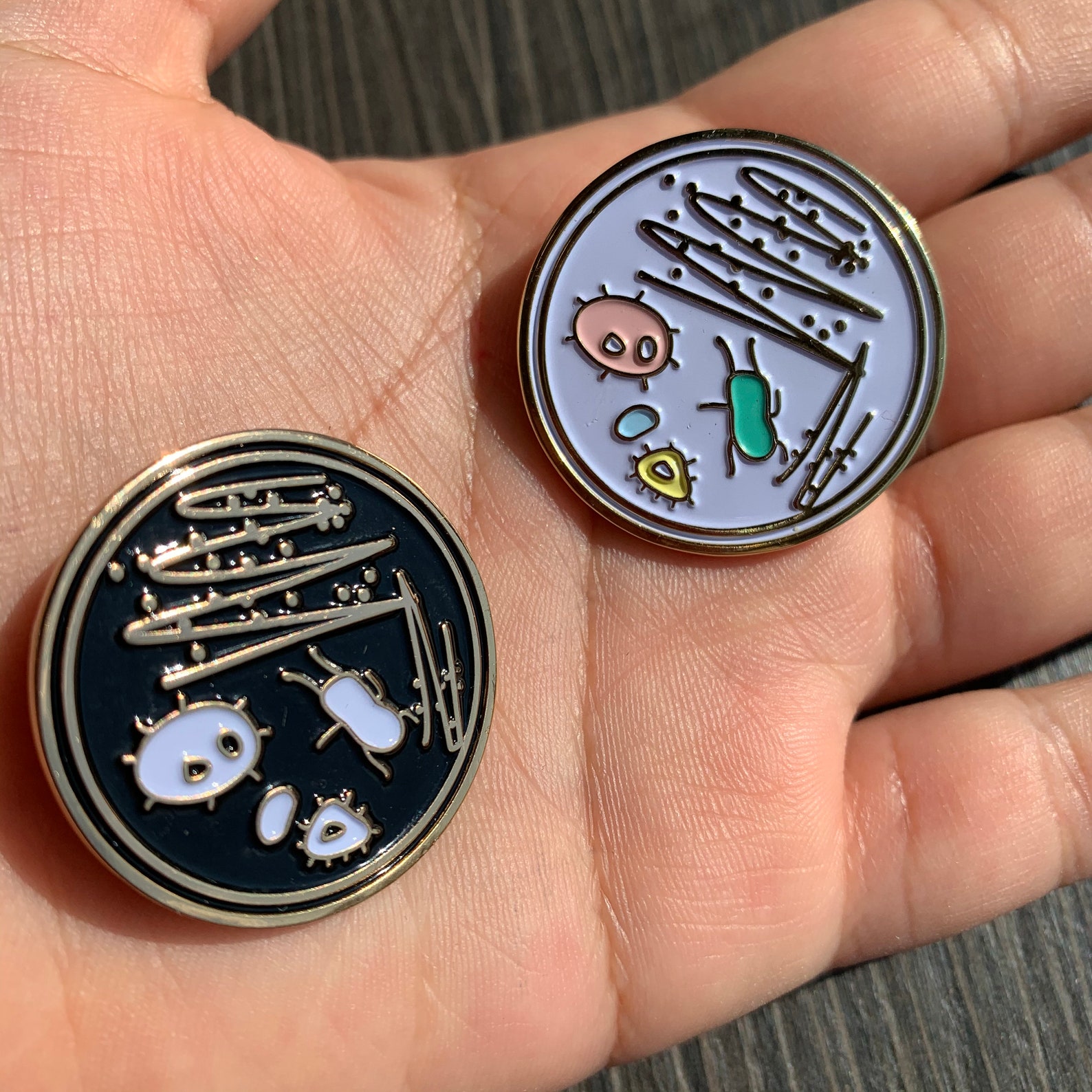 SET of 2 Petri Dish Enamel Pins / Microbiology Agar Art / | Etsy