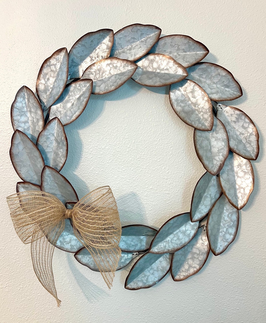 Galvanized Metal Wreath for Front Door or Wall, Metal Leaf With Lambs ...