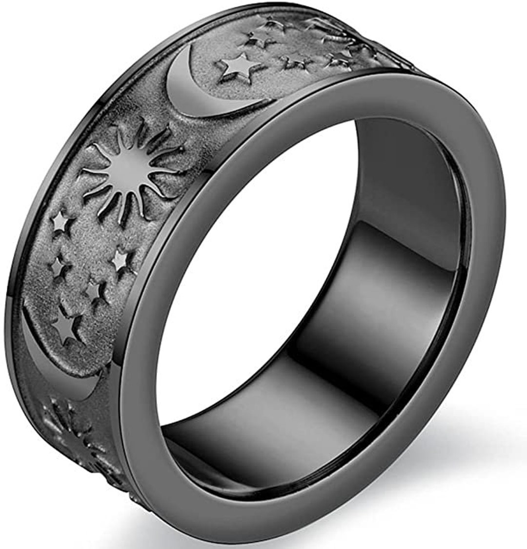 Sun Moon Stars Ring Black Plated Celestial Ring Moon Star - Etsy