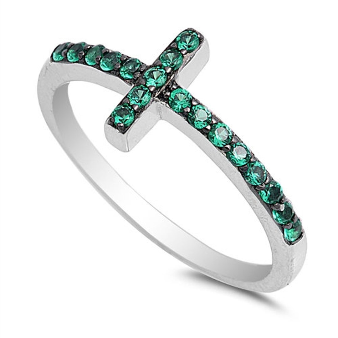 Cross Ring May Birthstone 925 Sterling Silver Sideways Cross - Etsy