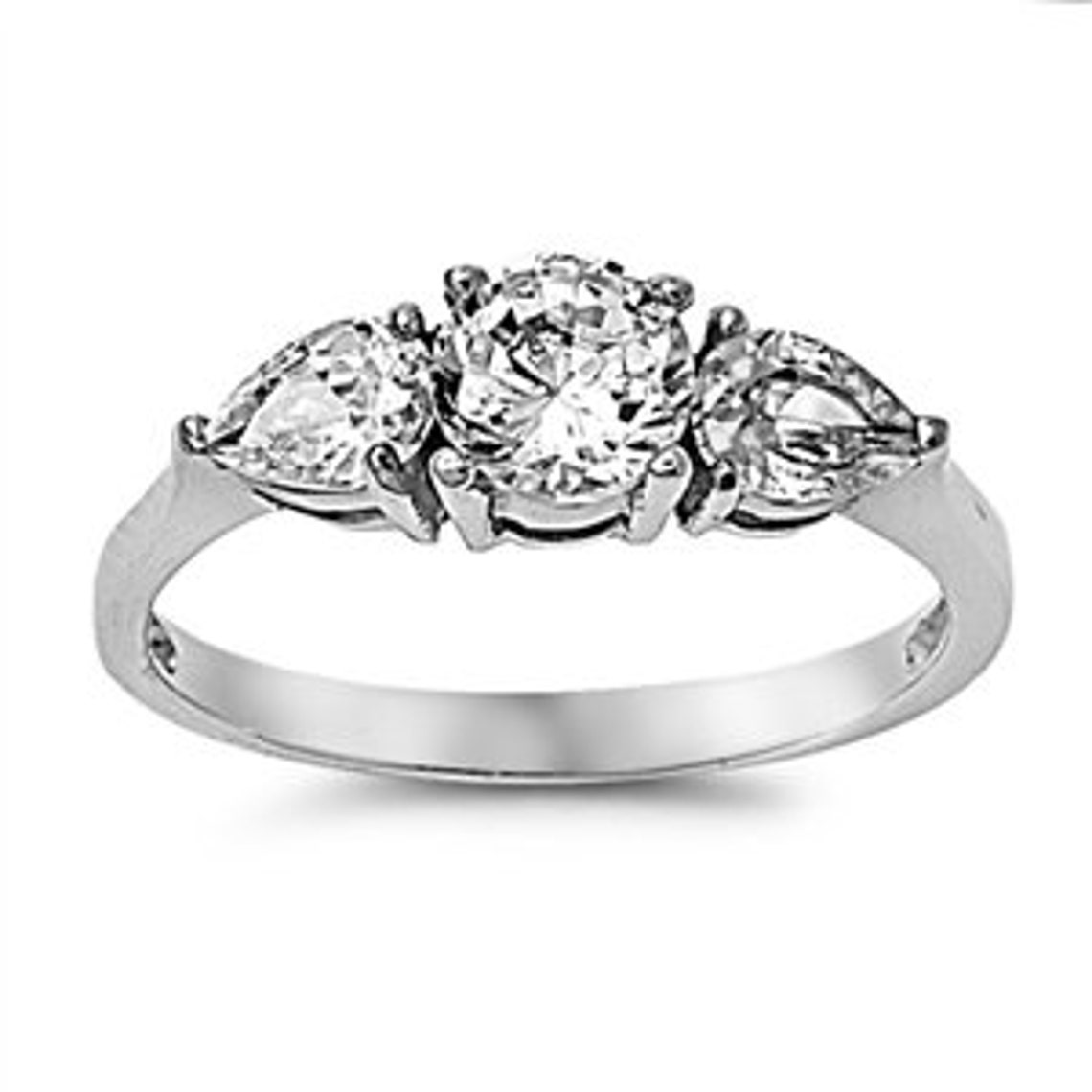 Engagement Ring Three Stone Ring Women's Stainless Steel | Etsy