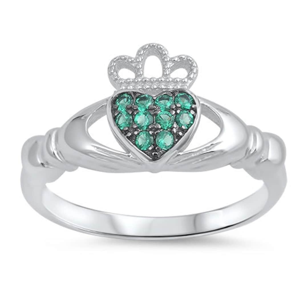 Claddagh Ring Irish Promise Ring 925 Sterling Silver CZ Round - Etsy