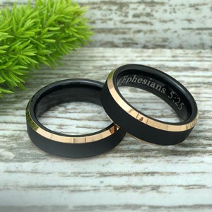 6mm His and Hers Tungsten Wedding Ring, Black Tungsten Wedding Band ...