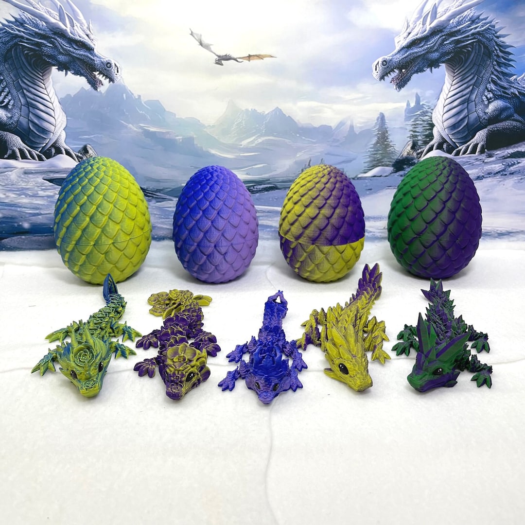 Dragon and Dragon Egg, Articulated Baby Dragon, Dual Color Matte Finish ...
