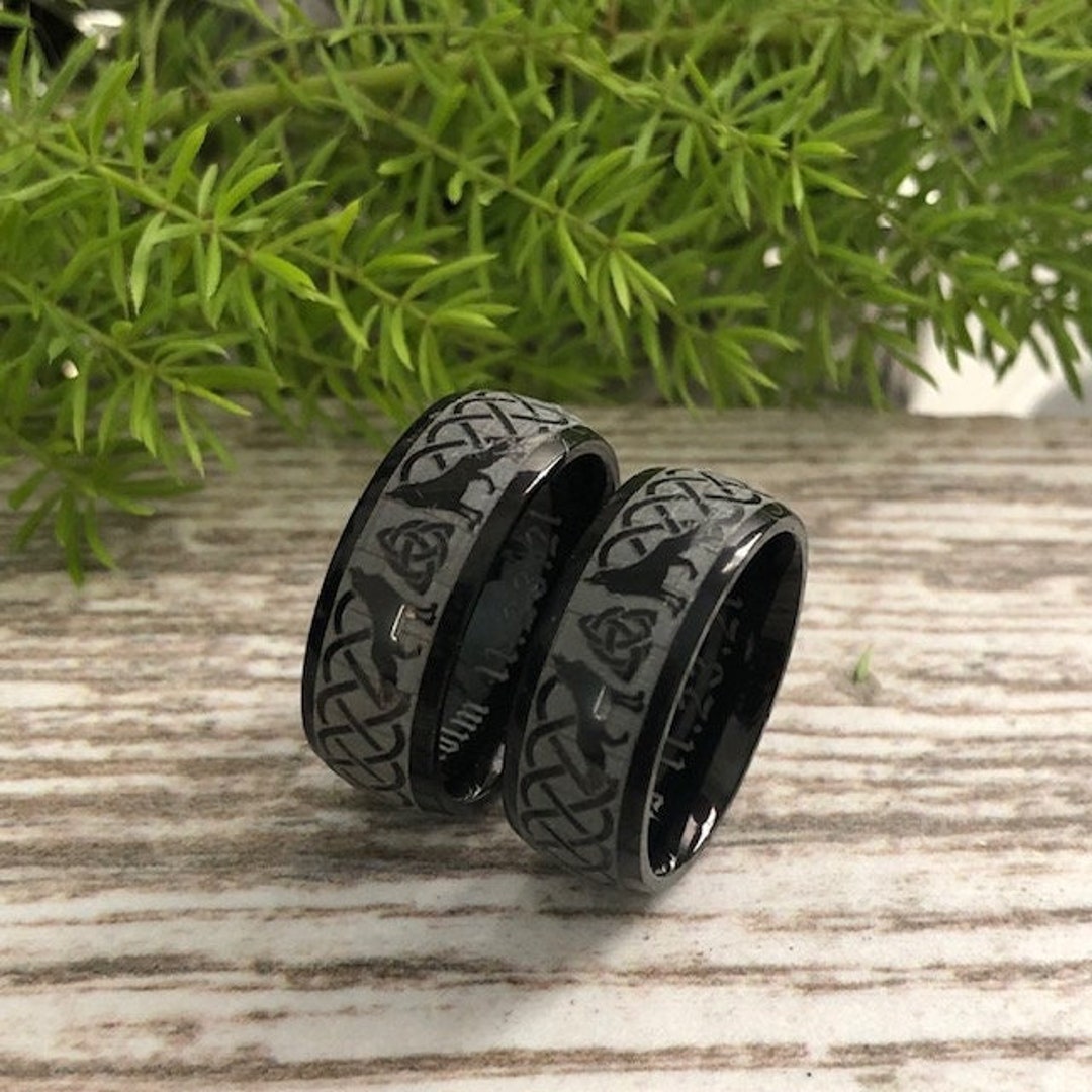 8mm His and Hers Titanium Wedding Rings, Celtic WOLF Titanium Rings ...