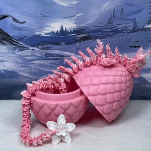 3D Printed Dragon With Dragon Egg, Articulated Pink and White Cherry ...