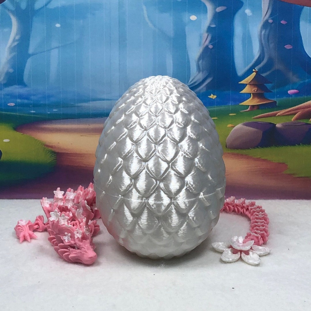3D Printed Dragon With Dragon Egg, Articulated Pink and White Cherry ...