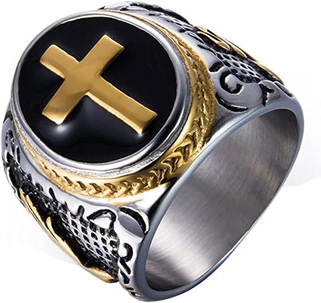 Cross Ring, 2-tone Stainless Steel Ring, Gold & Silver Stainless Steel ...