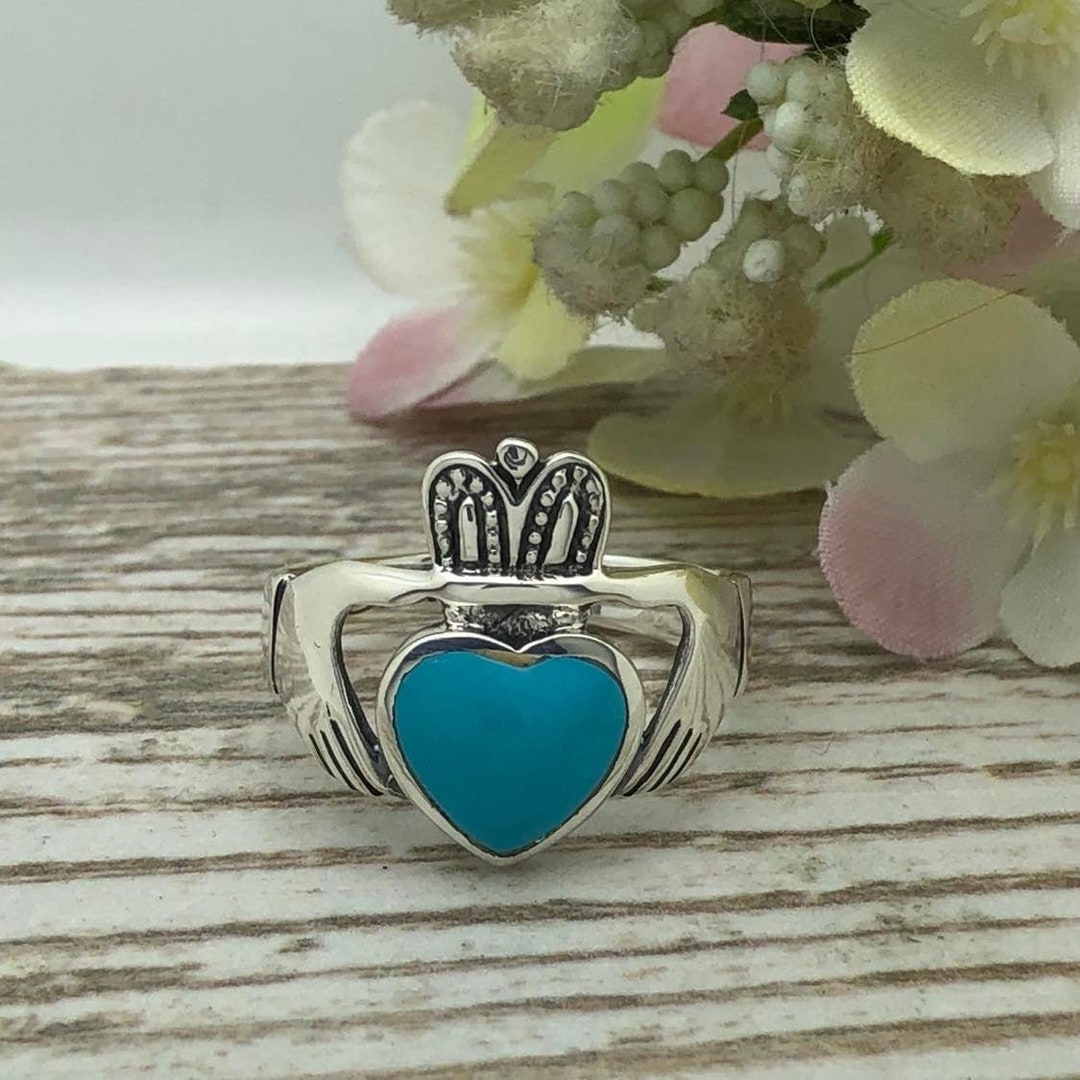 Claddagh Ring, Sterling Silver With Turquoise Claddagh Ring,personalize ...