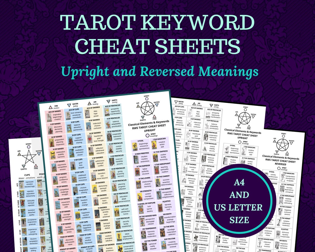 Tarot Keyword Cheat Sheets With the Classical Elements, for Beginner or ...