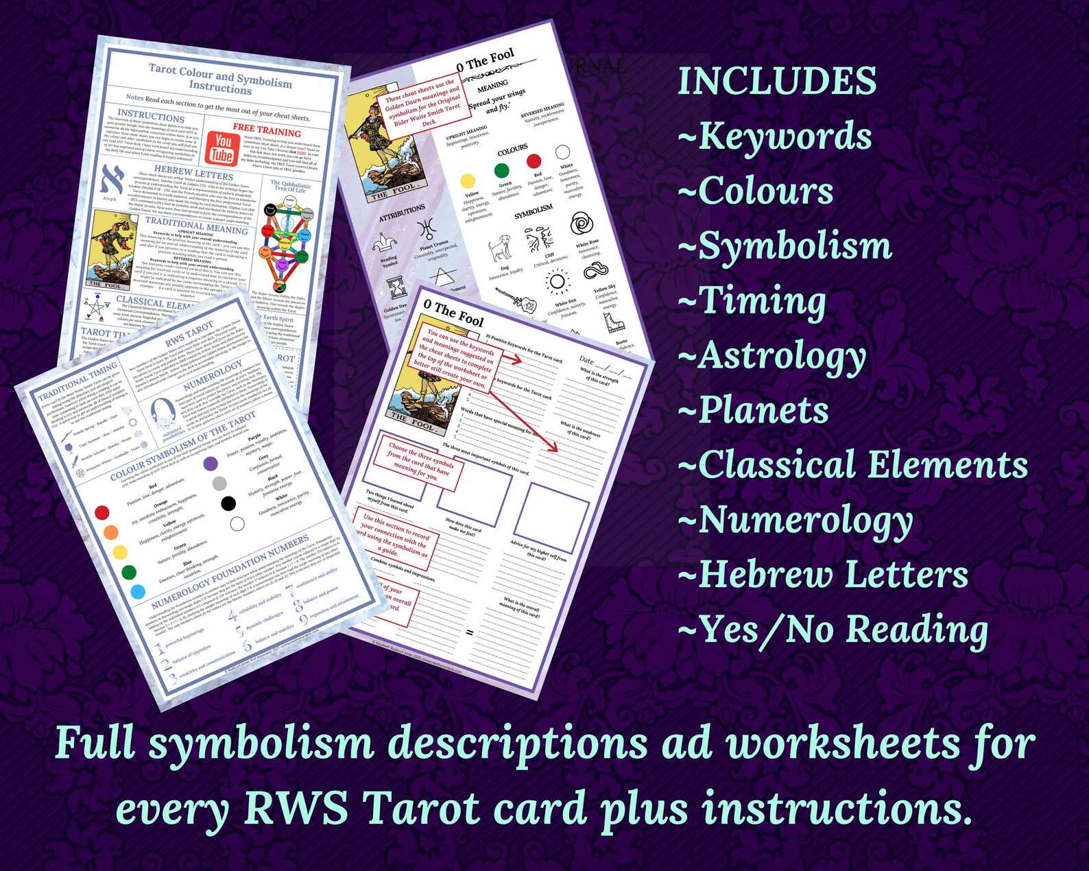 Tarot Symbolism Worksheets Cheat Sheets, for Beginner or Advanced Tarot ...