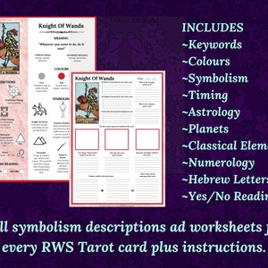 Tarot Symbolism Cheat Sheets, for Beginner or Advanced Tarot Readers ...