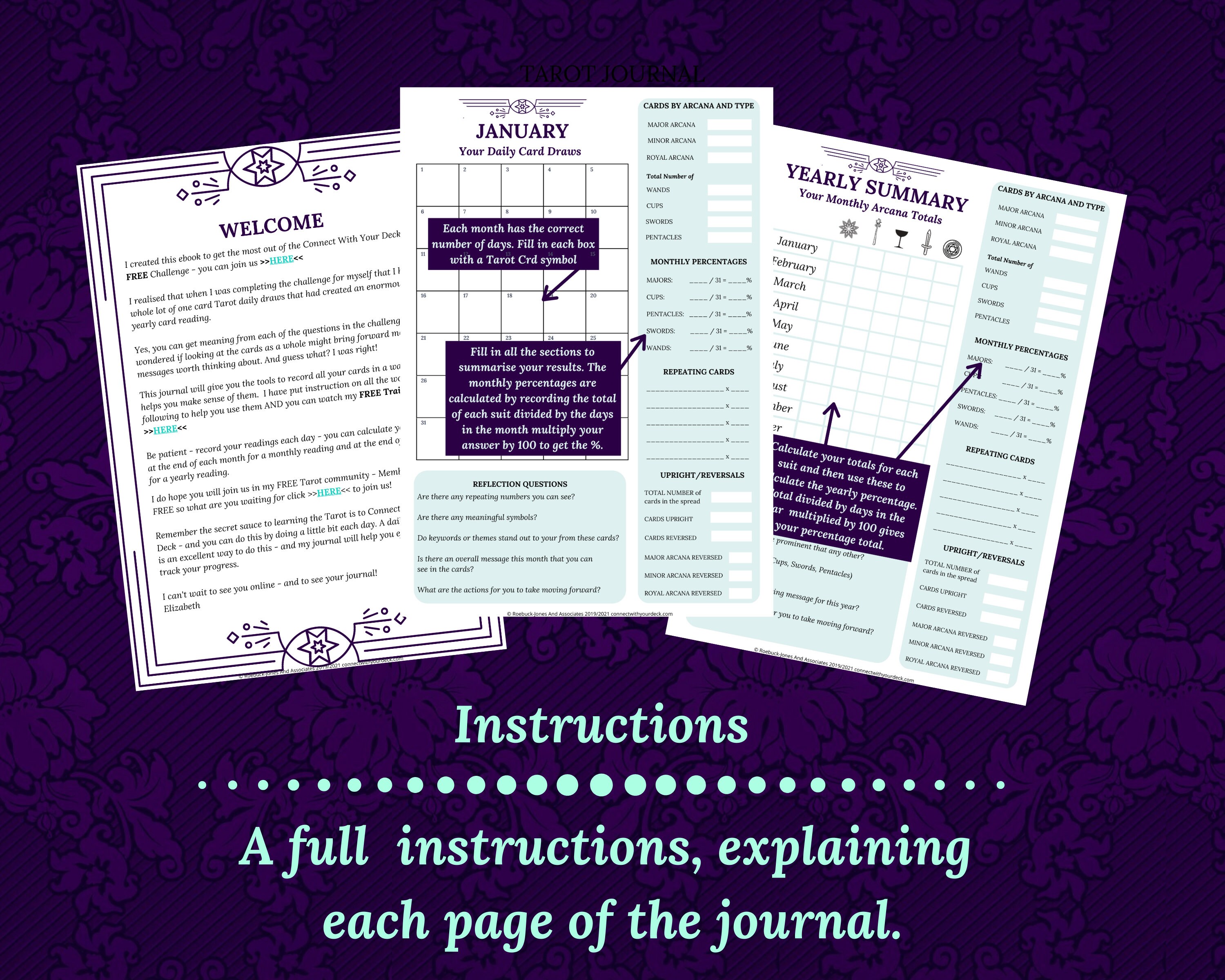 Tarot Workbook Calendar PLUS FREE Daily Challenge, for Beginner or ...