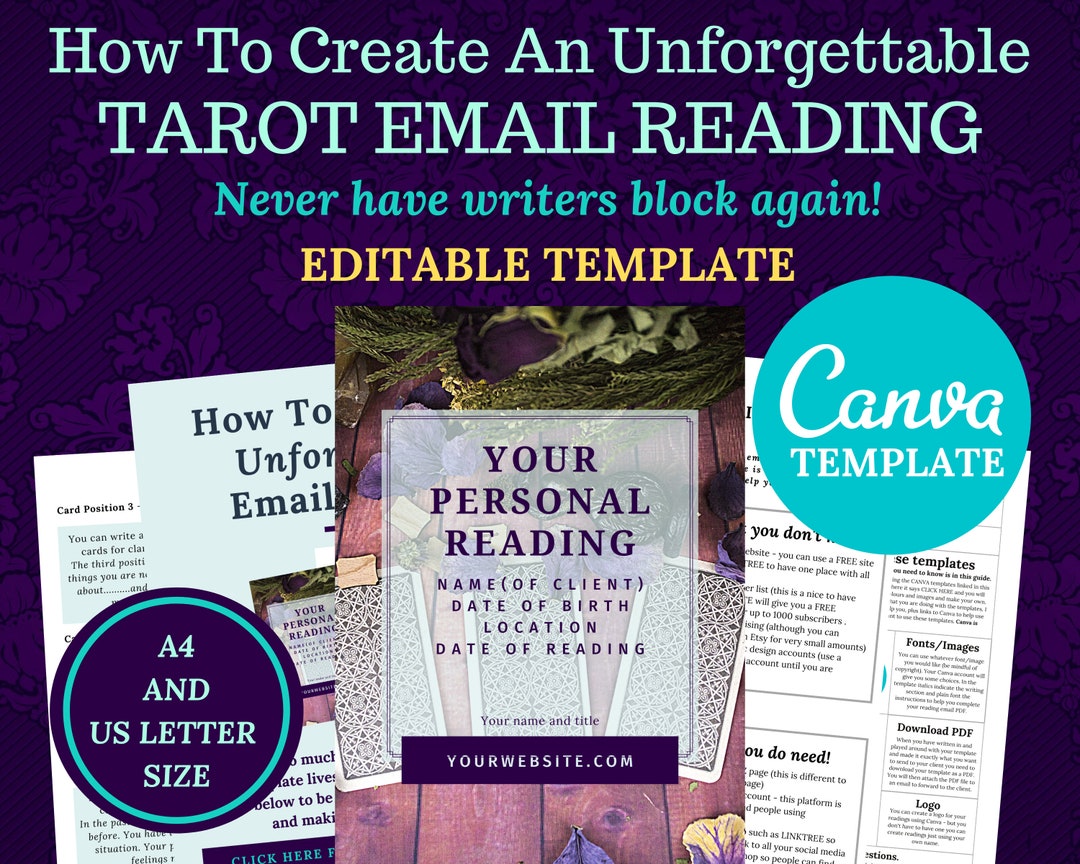 Tarot Email Reading Canva Template. Instant Download A4 and Us Letter ...