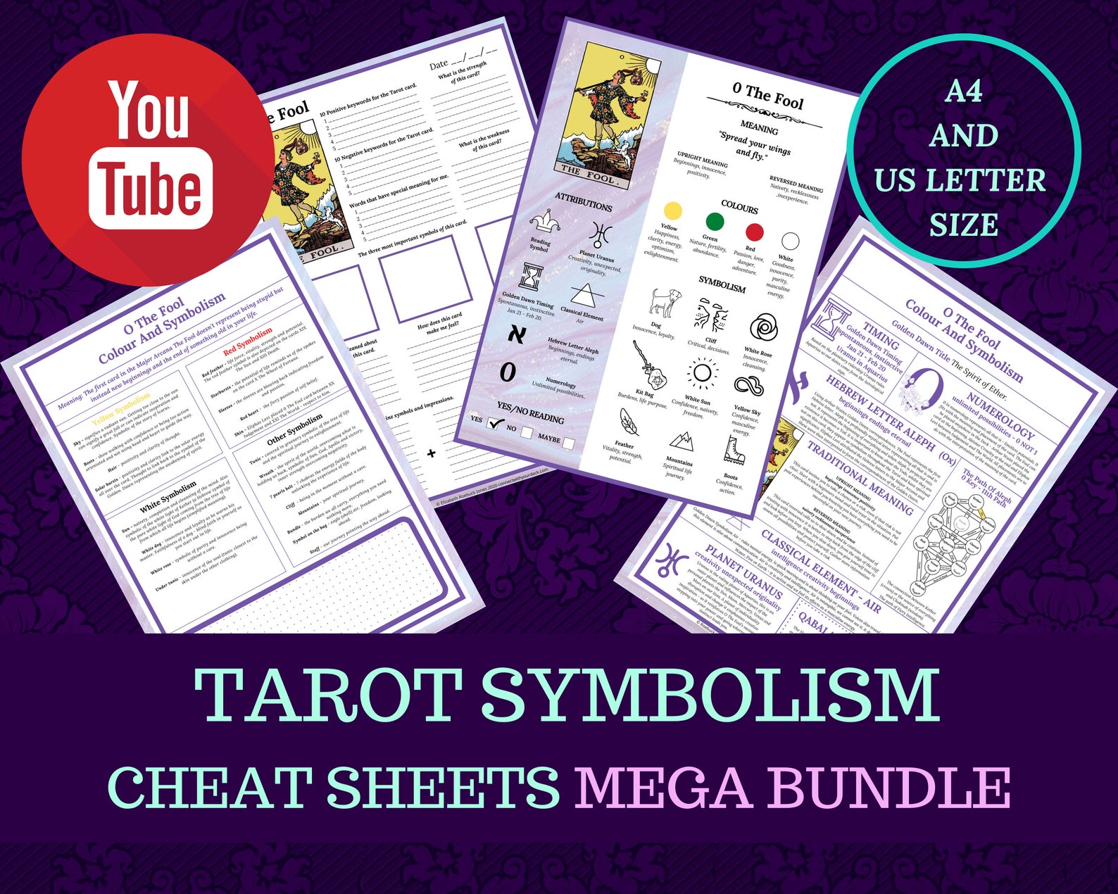 Tarot Symbolism Worksheets Cheat Sheets, for Beginner or Advanced Tarot ...