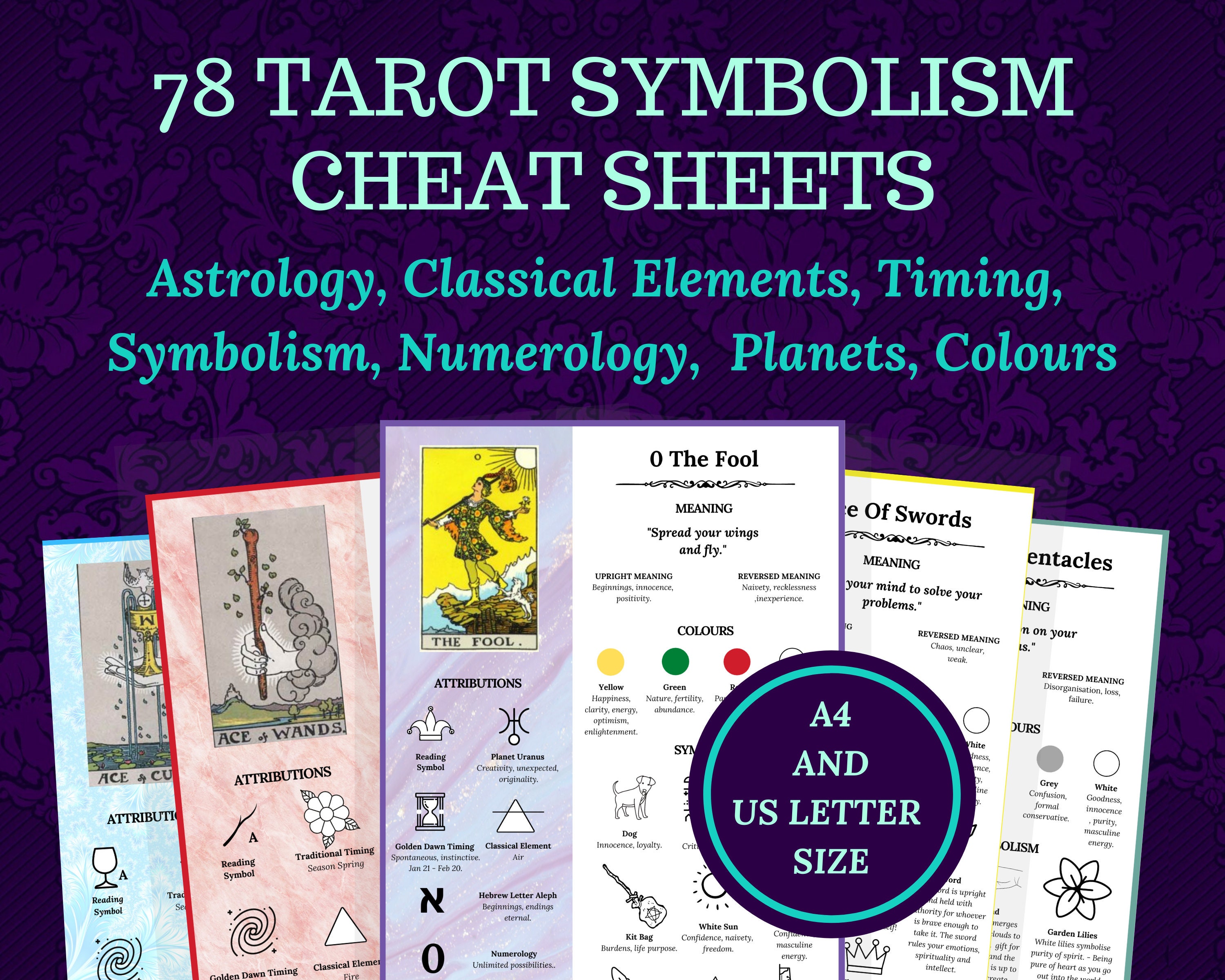 Tarot Symbolism Cheat Sheets for beginner or advanced Tarot | Etsy