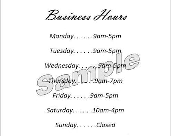 Business Hours Sign/hours of Operation Sign - Customize and Printable ...