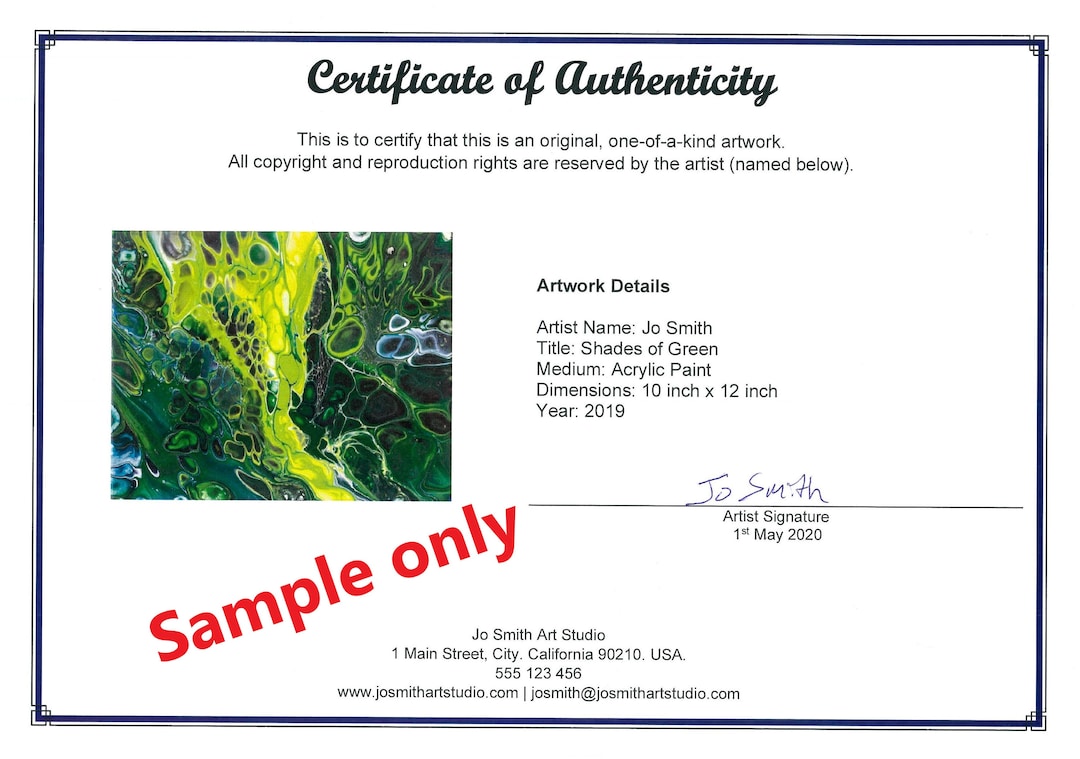 Certificate of Authenticity (with Photograph) for A4 Sized Paper ...