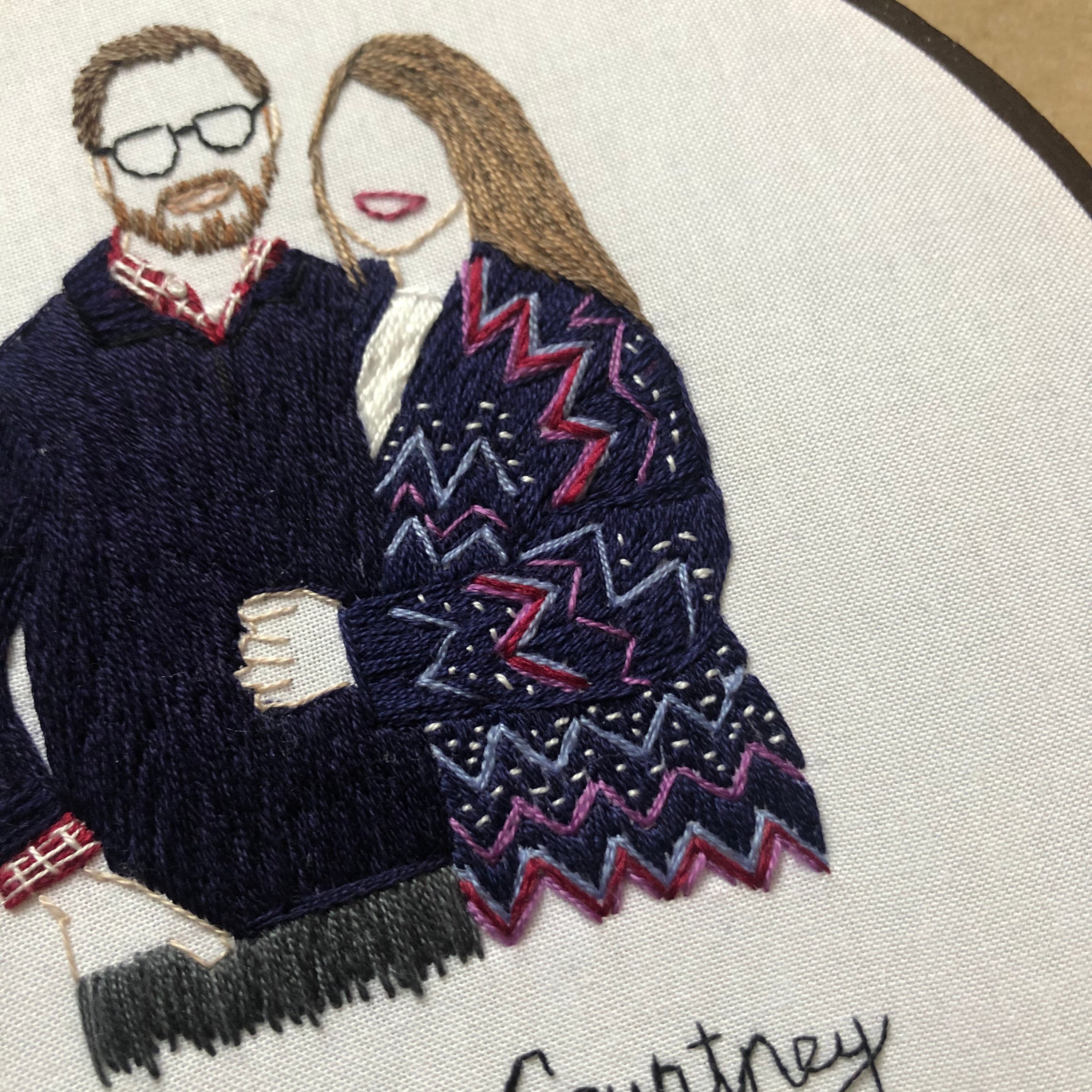 Custom Embroidered Portraits Family Portraits Couple | Etsy