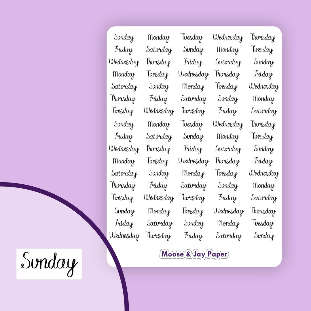 Tiny Days of the Week Stickers Sized to Fit Micro / Weeks / nichi ...
