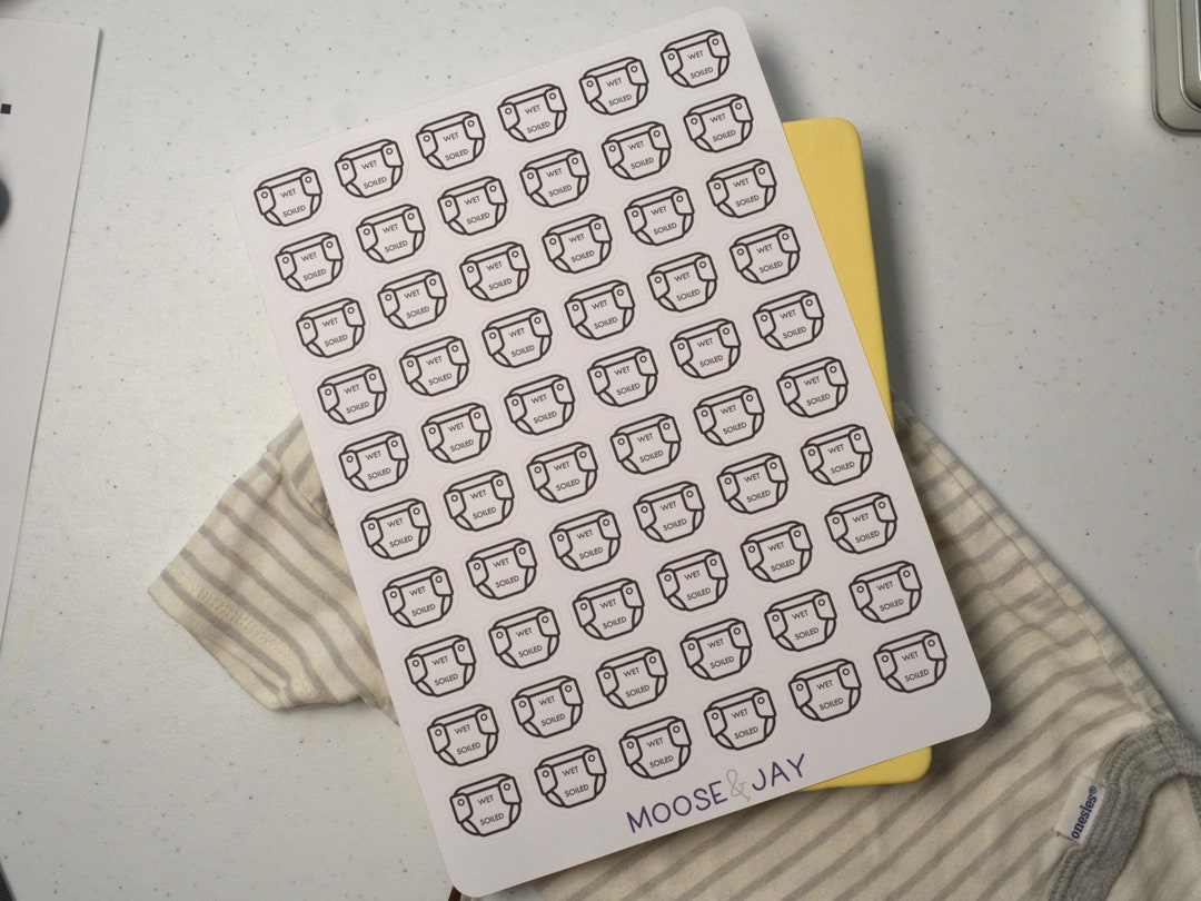Large Sheet Baby Diaper Stickers wet / Soiled Write on Sticker Moose ...