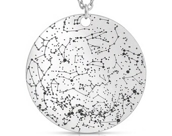Custom Personalized Star Map Sterling Silver Round Necklace Medium Size ...