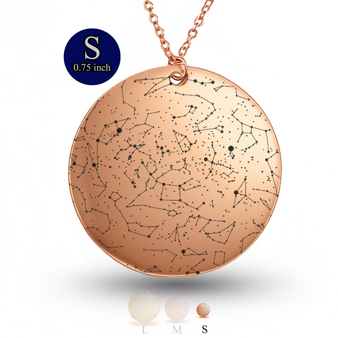 Custom Personalized Star Map Rose Gold Filled Round Necklace Small Size ...
